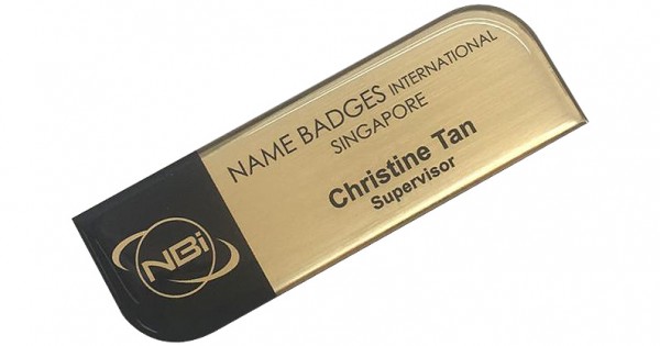 Standard Name Badge Brushed Gold Background in Singapore - Name Badges ...